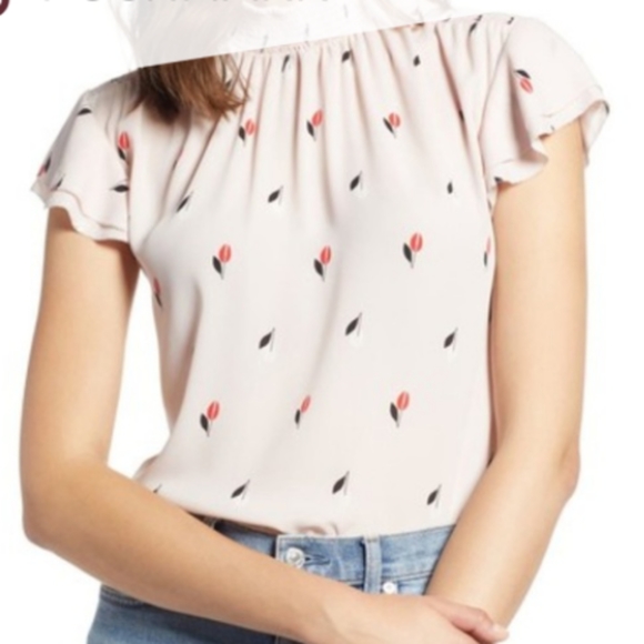 Halogen | Tops | Halogen Tulip Print Pink Smock Neck Blouse | Poshmark